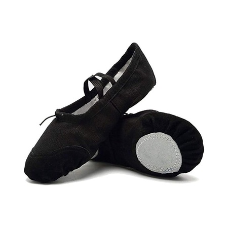 Pantofi balet, QttvbTna, panza elastica, talpa piele intoarsa, negru ...