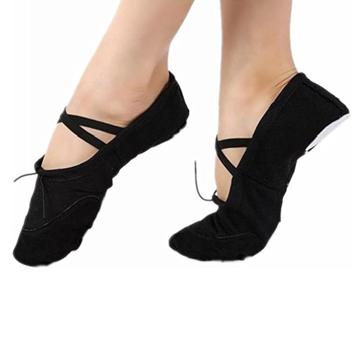 Pantofi balet, QttvbTna, panza elastica, talpa piele intoarsa, negru ...