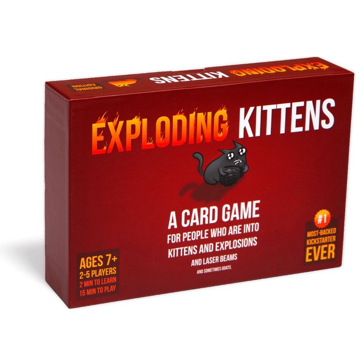 Joc de carti Exploding Kittens, QttvbTna, 2-5 jucatori, 7+ ani, 15+ minute - eMAG.ro