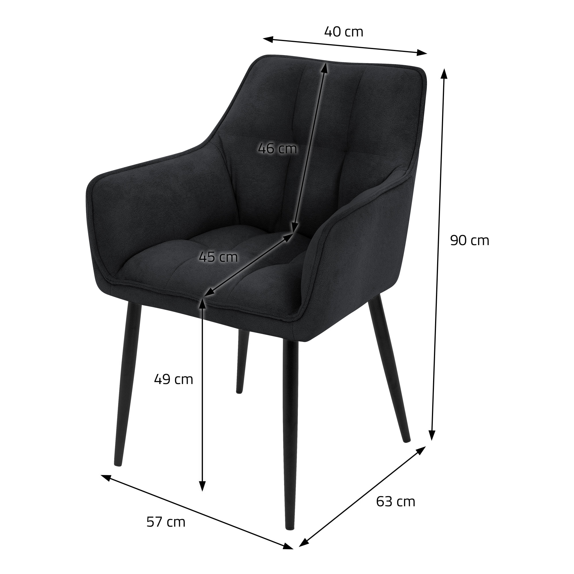 Set 2 scaune de living, ML-Design, negru, tesatura textila, 57 x 63 x ...