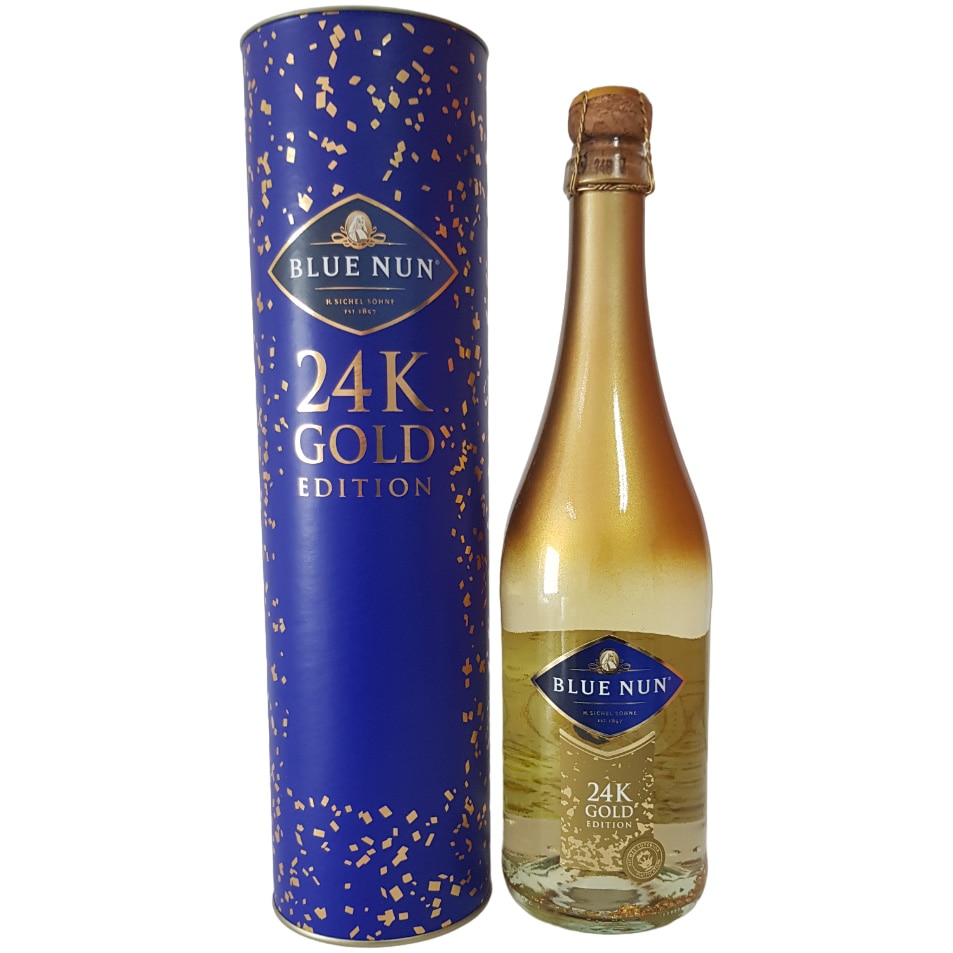 Bautura Aromata Spumoasa Blue Nun Gold 24K, Cutie, 0.75l - eMAG.ro