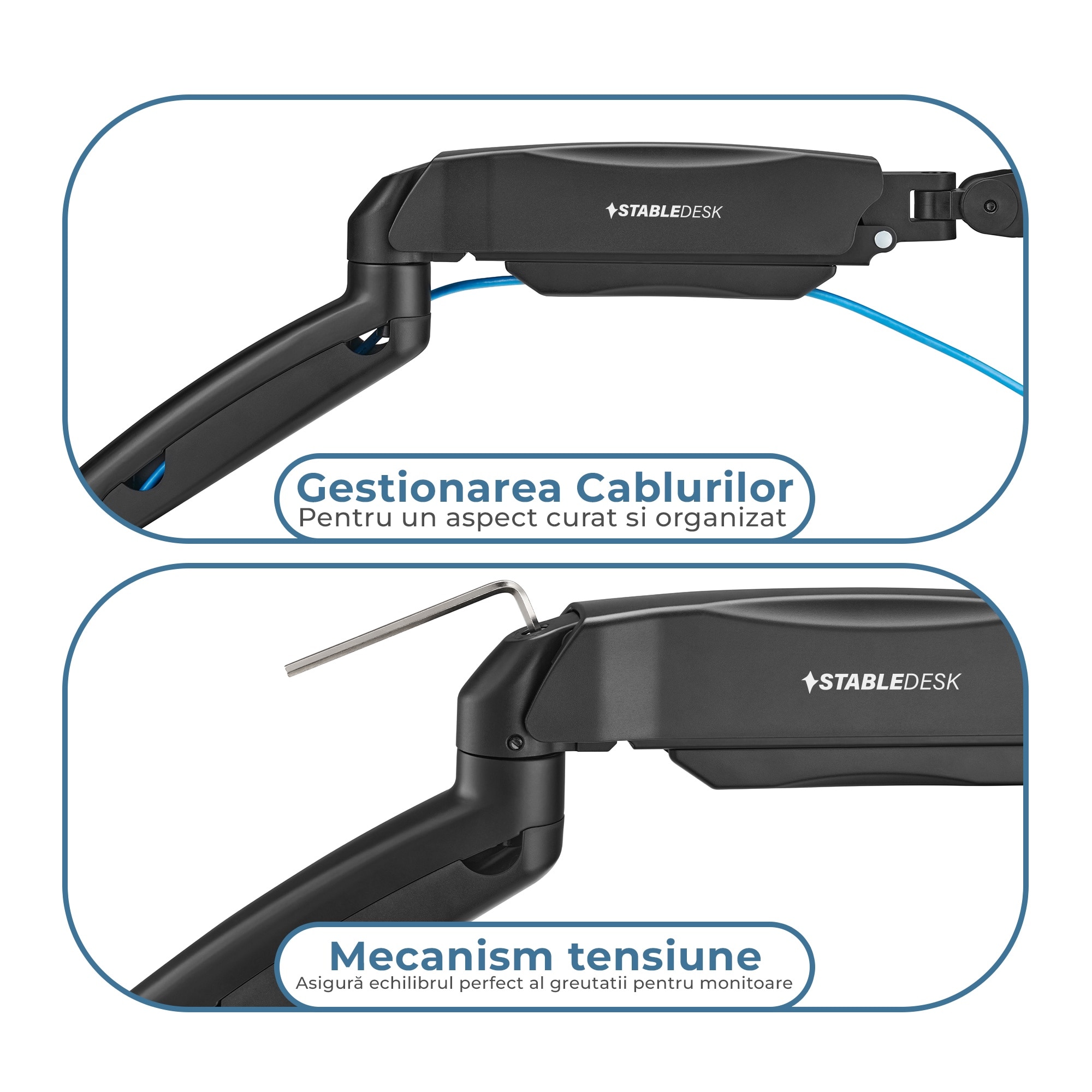 Suport 2 monitoare 17-32" inch, Brat dublu Reglabil Asistat StableDesk ...