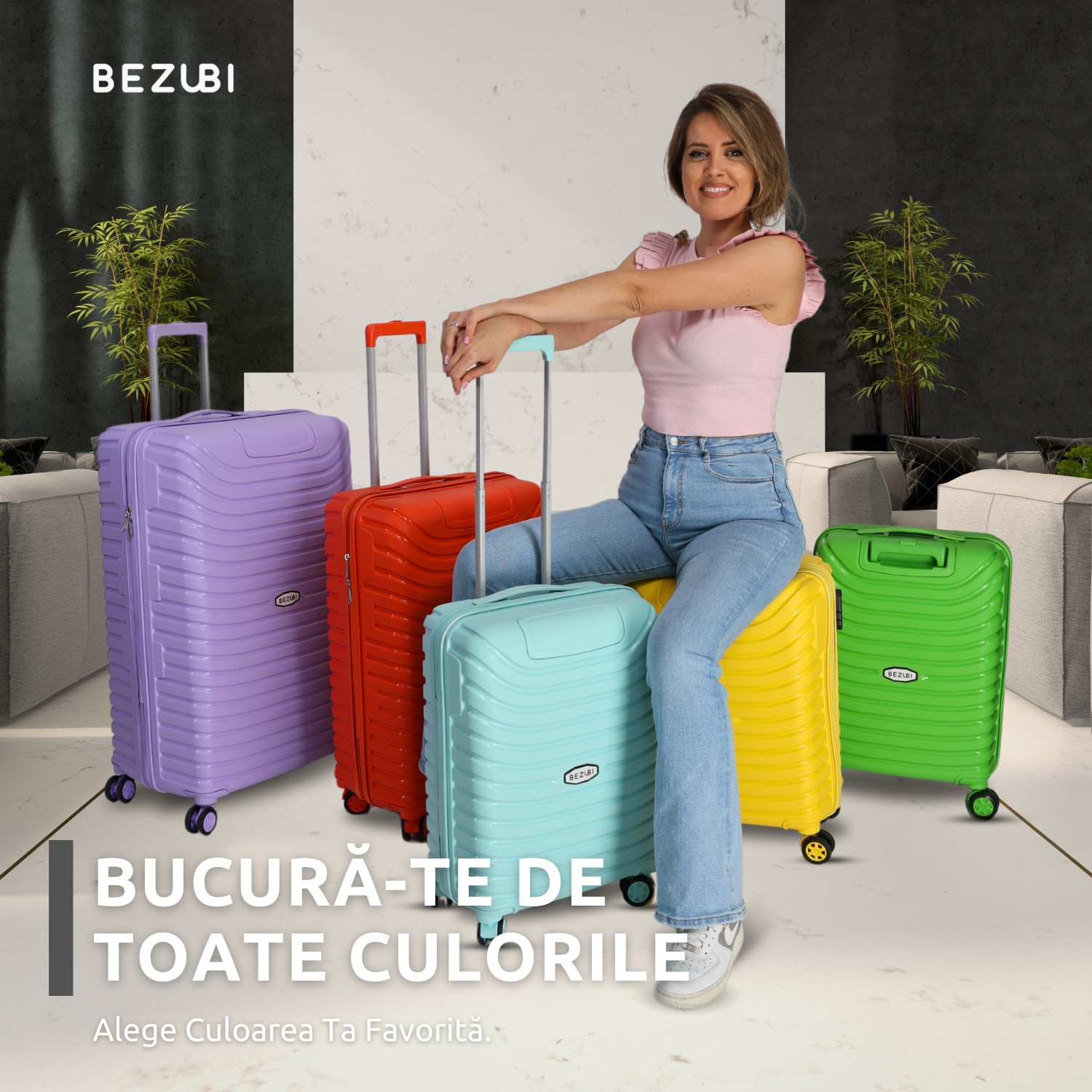 Set complet 3 trolere pentru vacanta Bezubi Easy Travel, bagaj cabina ...