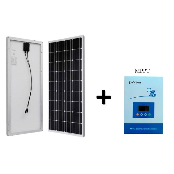 Kit solar fotovoltaic off grid panou solar 120W cu regulator tensiune ...
