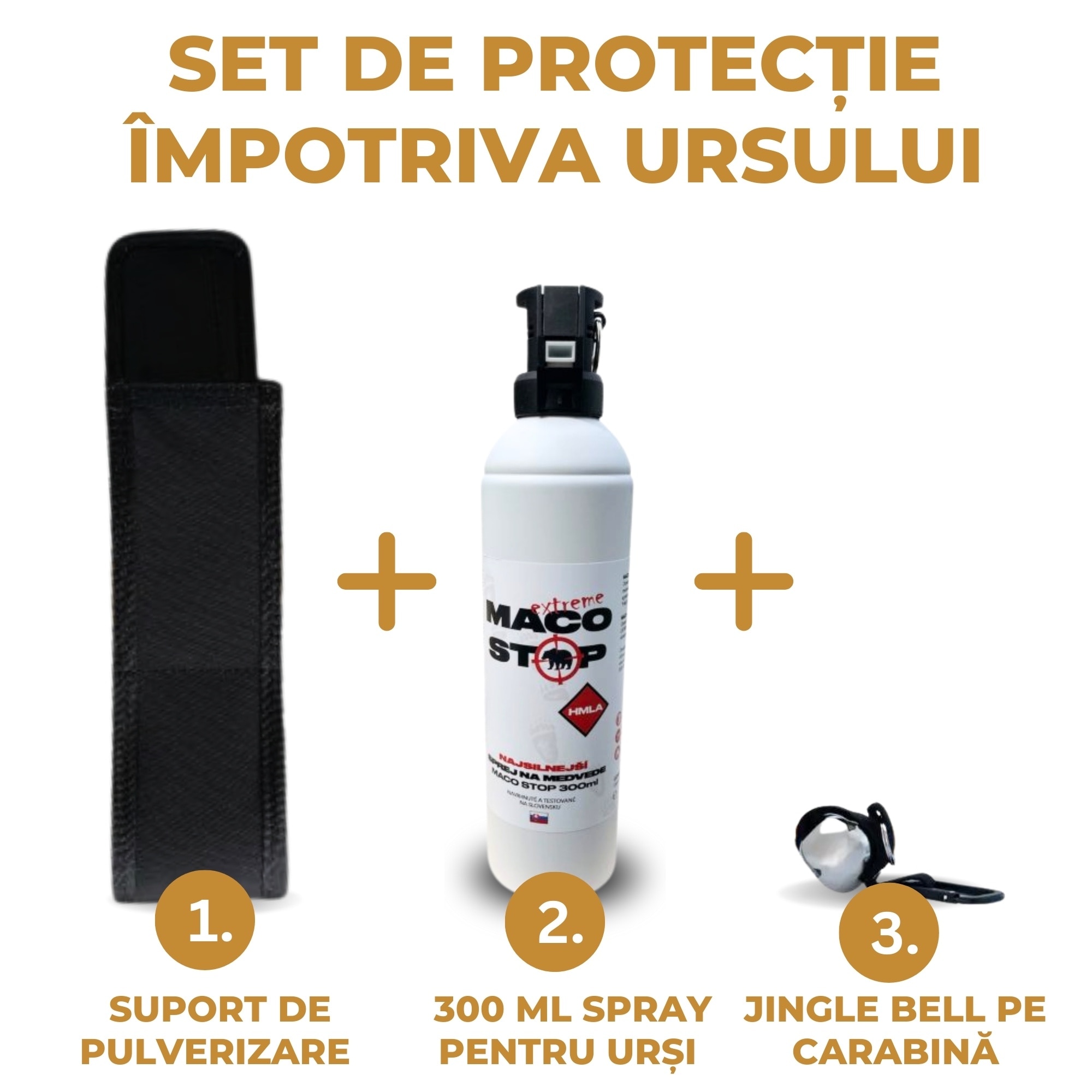 MACO STOP Set impotriva ursilor 300 ml - Spray URS autoaparare + clopot + husa, OC-Pfefferspray ...