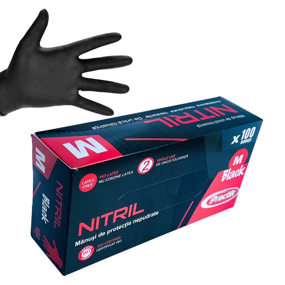 Set 100 Manusi din Nitril, Horeca, Negre, unica folosinta, nepudrate ...