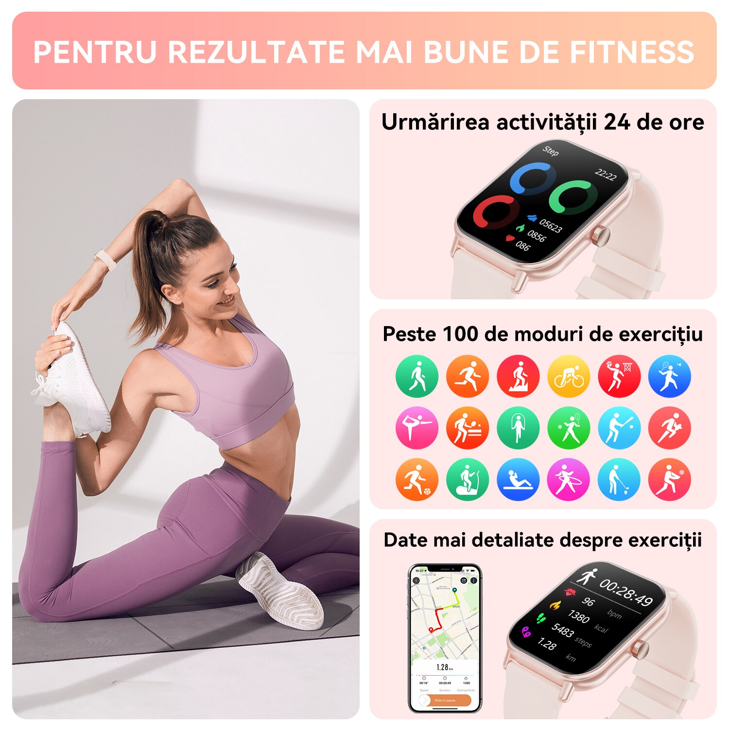 Ceas Smartwatch, Mingtawn, Model G39, Afisaj de 1,85 inch, Alerte cu ...