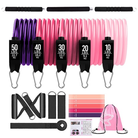 Set de benzi de rezistenta de 150 lbs cu bara Pilates, cu 5 benzi ...