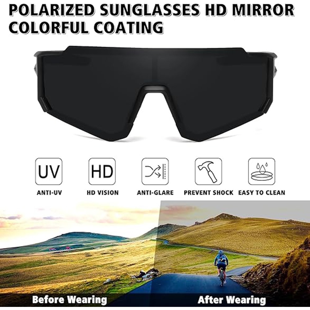 Ochelari ciclism JENUOS, Protectie UV400, Polarizati, Negru, Unisex - eMAG.ro