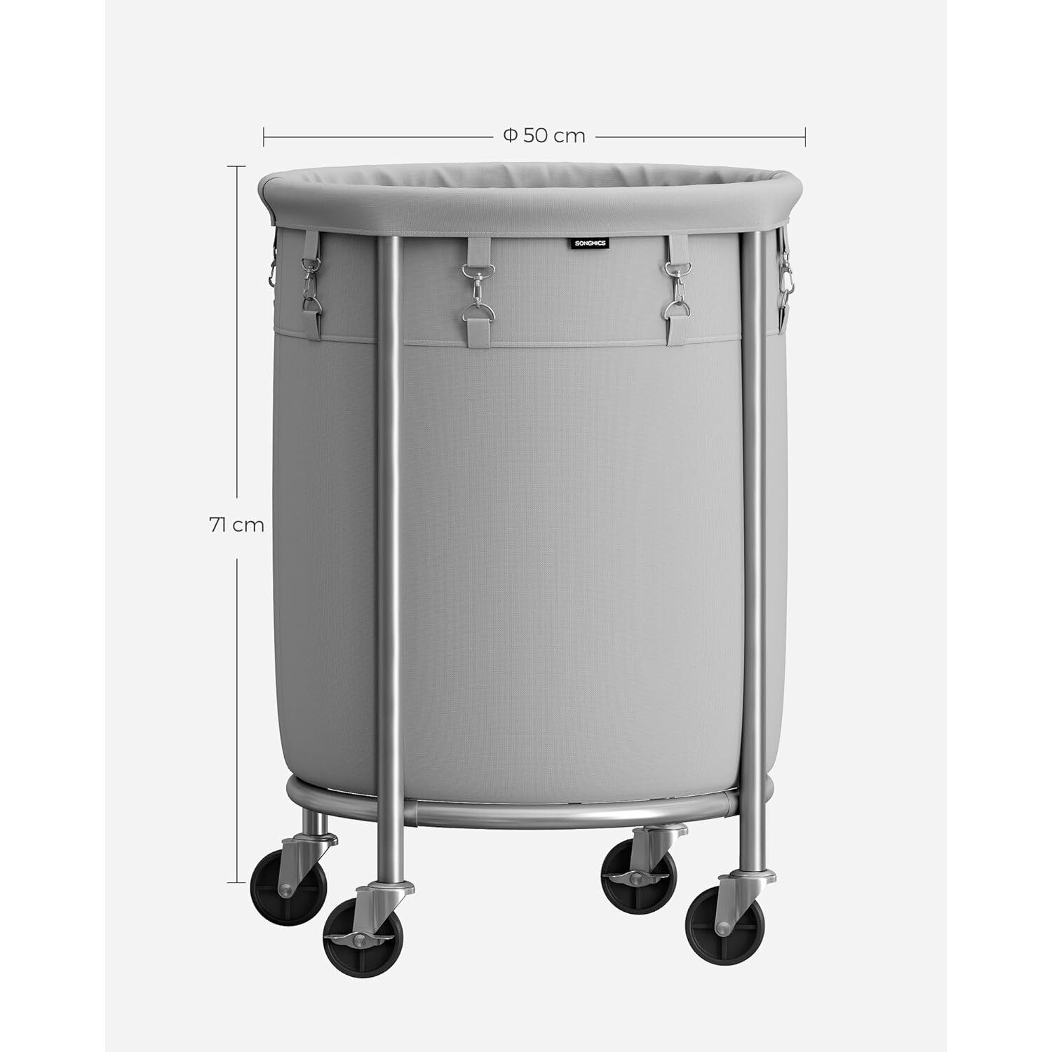 Cos de rufe rotund cu roti SONGMICS, cadru din otel, sac de rufe ...