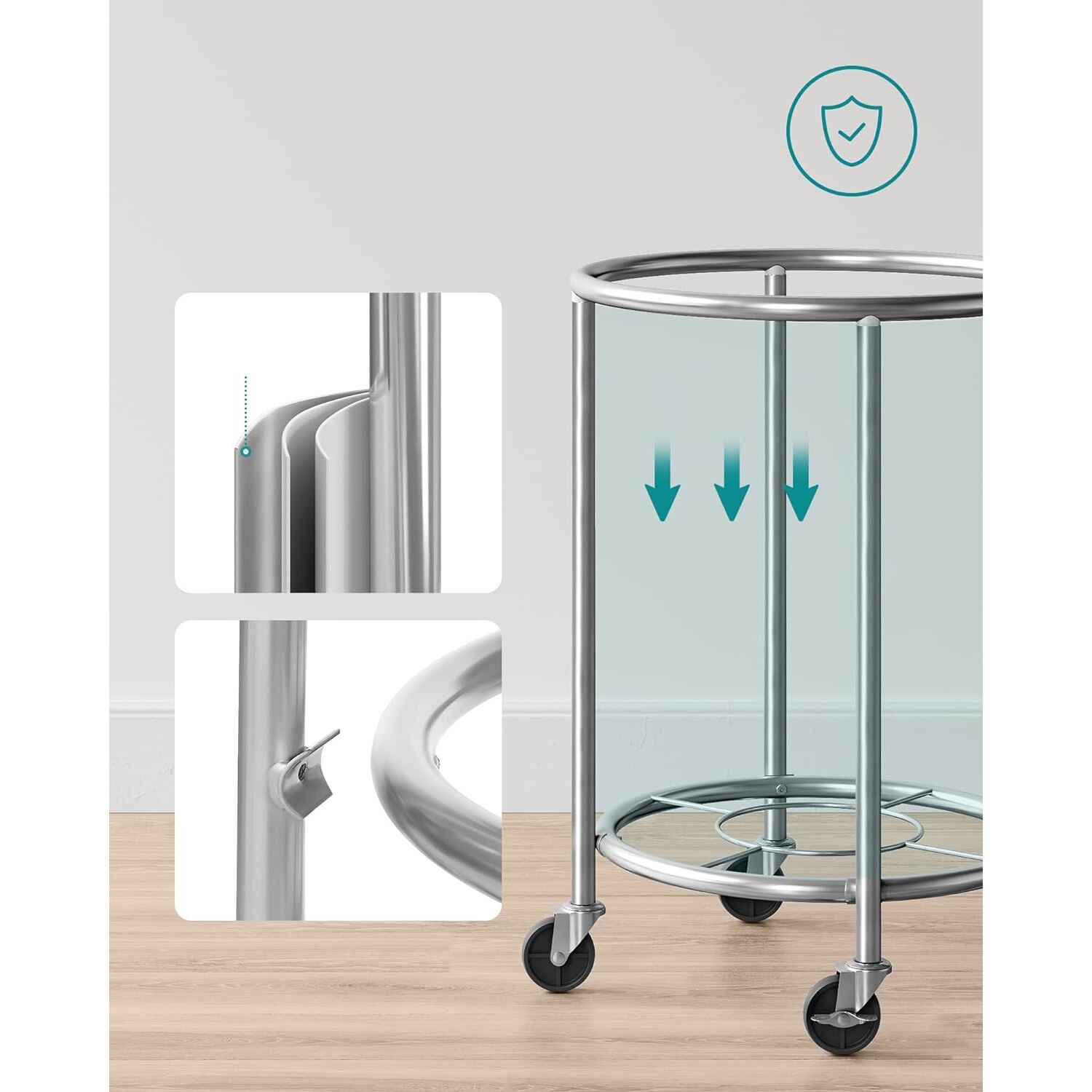 Cos de rufe rotund cu roti SONGMICS, cadru din otel, sac de rufe ...