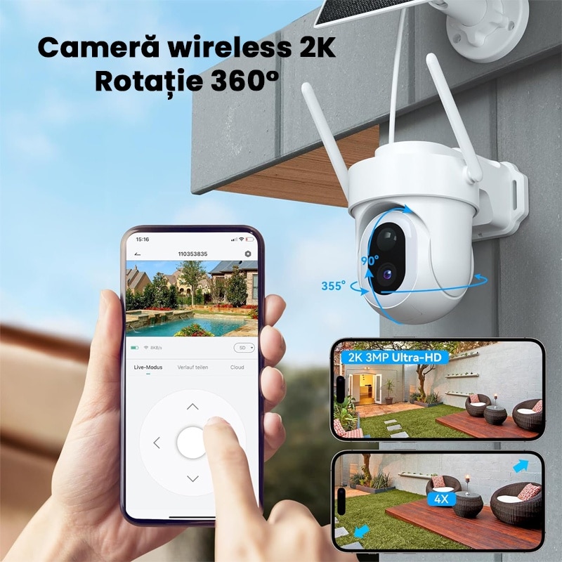 Camera de supraveghere exterior Xenomo® cu Panou Solar, Conexiune 4G ...