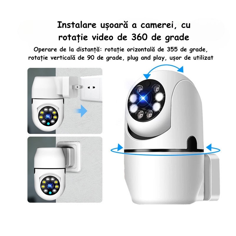 Camera de Supraveghere ambrasmart HD 360°, Wireless WiFi, cu Vedere ...