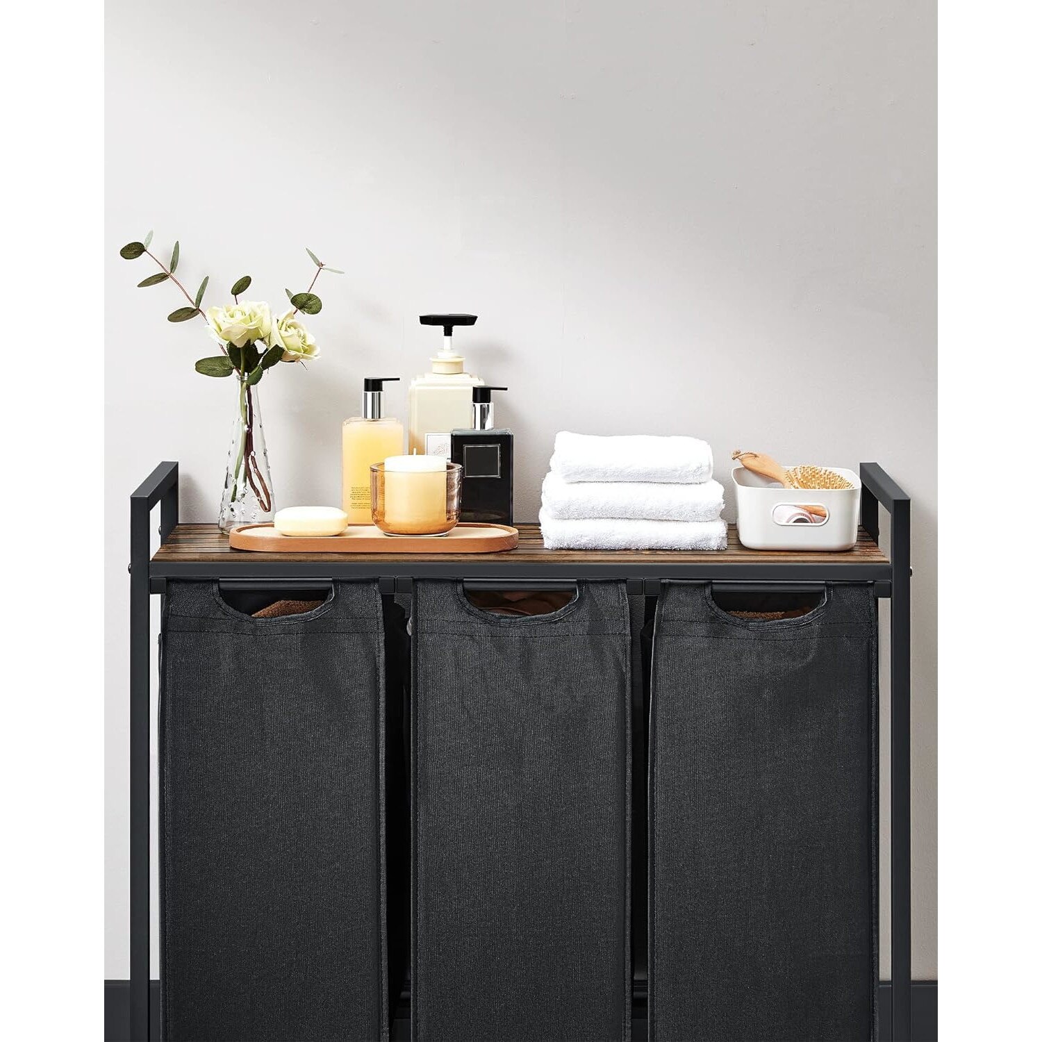 Cos de rufe VASAGLE, 3 compartimente, saci de rufe detasabili, raft ...