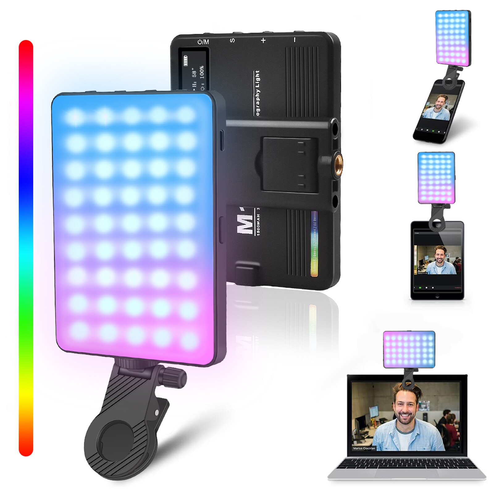 Lampa Led Portabila, BYLIFITY, G5456-RGB, 3 Moduri Iluminare, Selfie ...