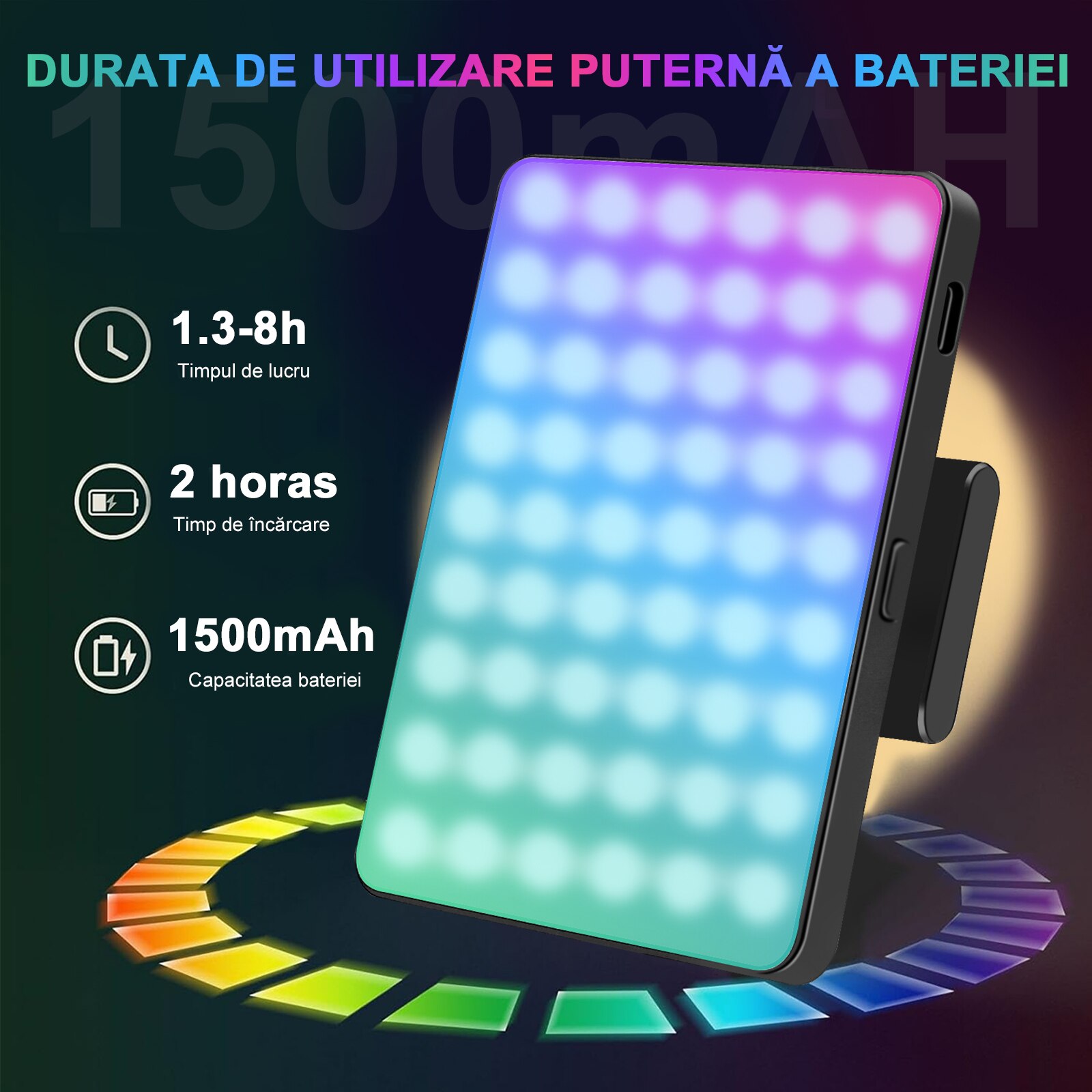 Lampa Led Portabila, BYLIFITY, G5456-RGB, 3 Moduri Iluminare, Selfie ...