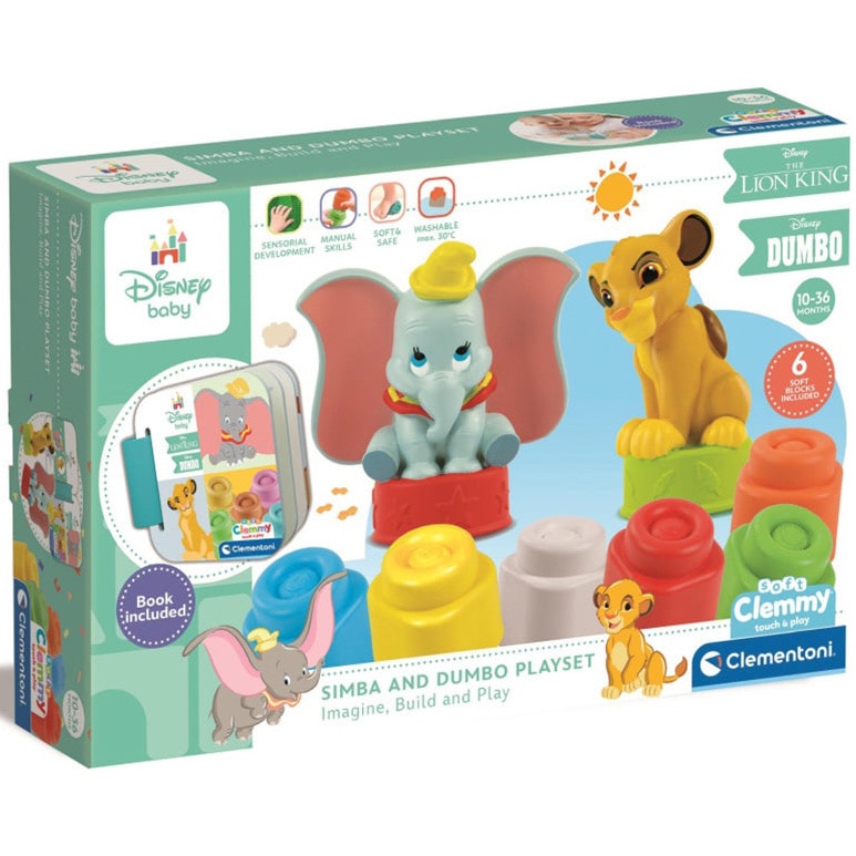 Set cuburi Soft Clemmy Disney Baby - Simba si Dumbo, cu carticica - eMAG.ro