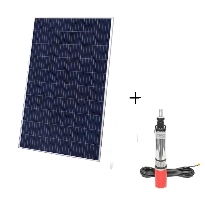 Pompa apa submersibila 24V, 300W, 2m3/h, D80mm cu panou solar ...