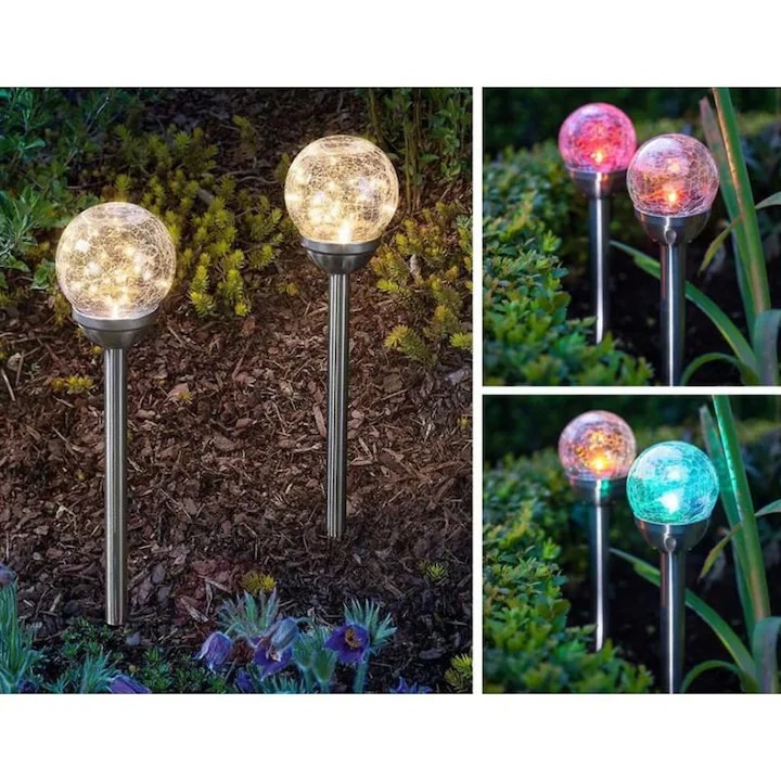 Set 4 lampi solare pentru gradina, tip sfera, dimensiuni 40 x 10 cm, cu ...