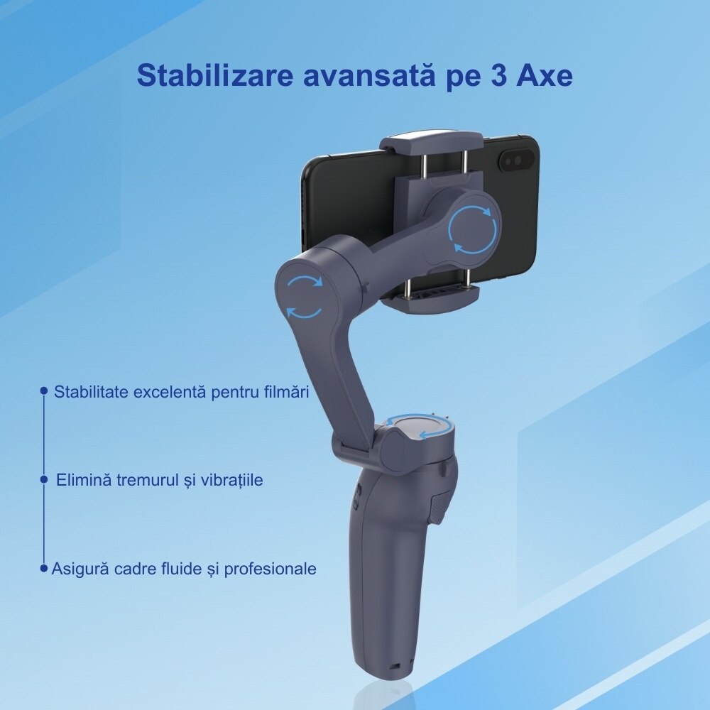 Stabilizator imagine pentru telefon 3 Axe, Control prin gesturi cu AI ...