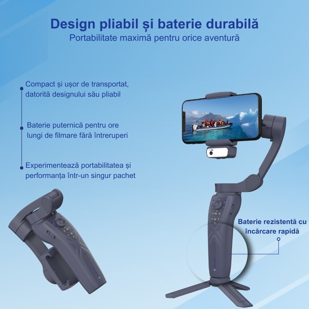 Stabilizator imagine pentru telefon 3 Axe, Control prin gesturi cu AI ...