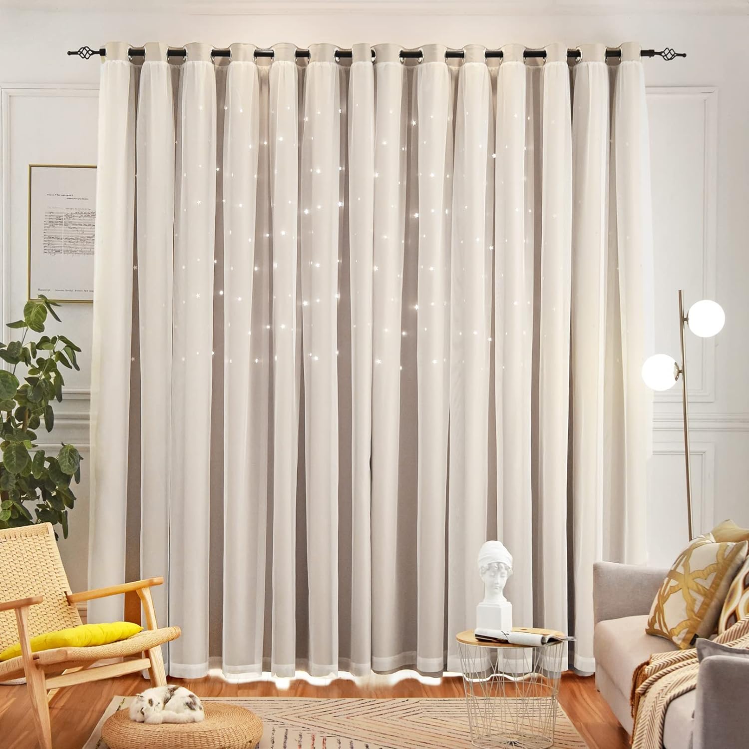 Set draperie blackout si perdea din voal, tip panou, lucrate pe inele ...