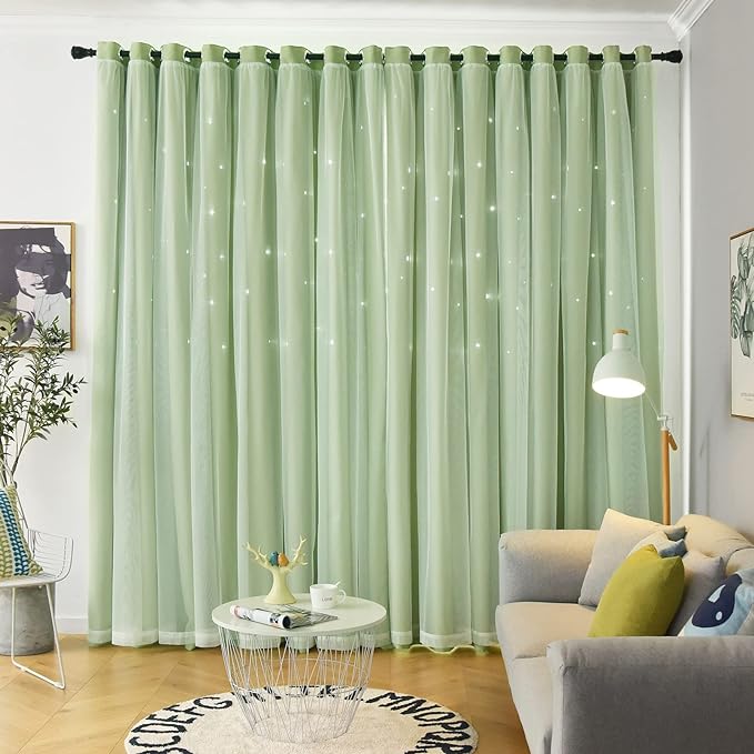 Set draperie blackout si perdea din voal, tip panou, lucrate pe inele ...