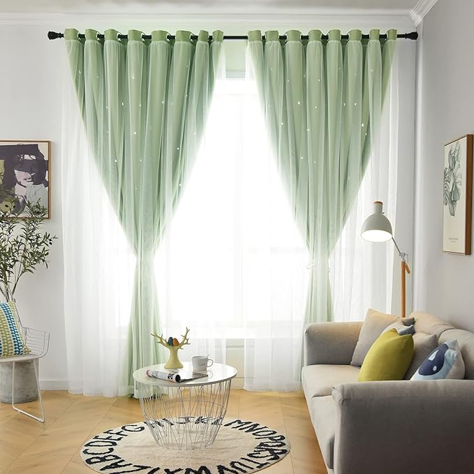 Set draperie blackout si perdea din voal, tip panou, lucrate pe inele ...