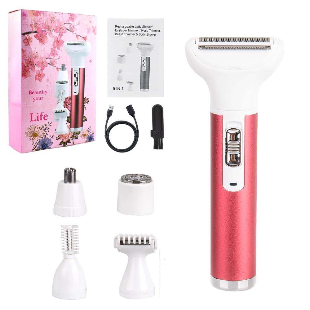 Set epilator electric 5-in-1, utilizare umed/uscat, roz, 5 capete ...