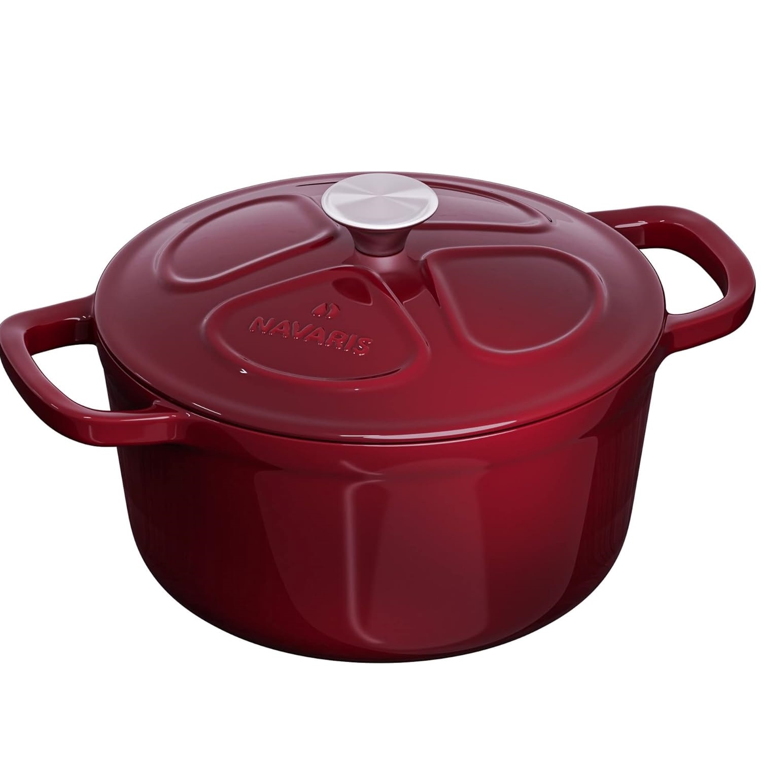 Oala fonta emailata Navaris, rosu, cu capac, pentru cuptor, plita, gaz ...