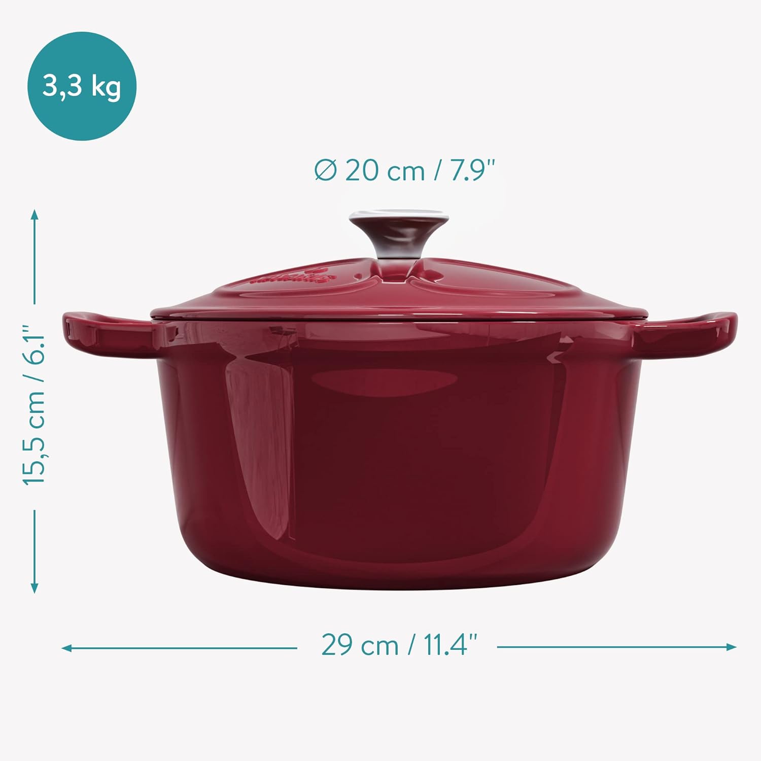 Oala fonta emailata Navaris, rosu, cu capac, pentru cuptor, plita, gaz ...