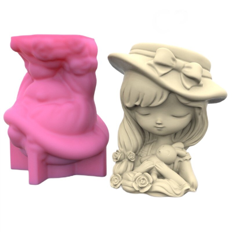 Matrita de silicon mini ghiveci, Milmatt, Model Fetita cu palarie si ...