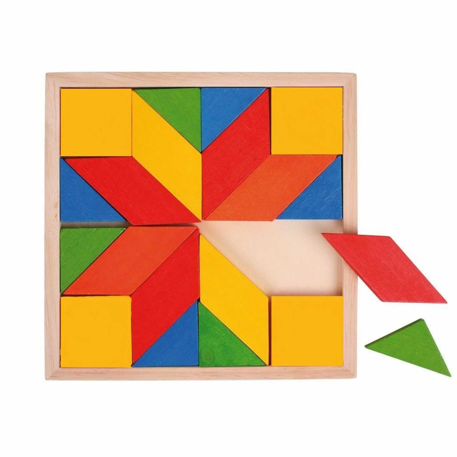 Joc Tangram, Puzzle educativ din lemn, 16 piese, MicoStore, 15 x 15 x 1 ...