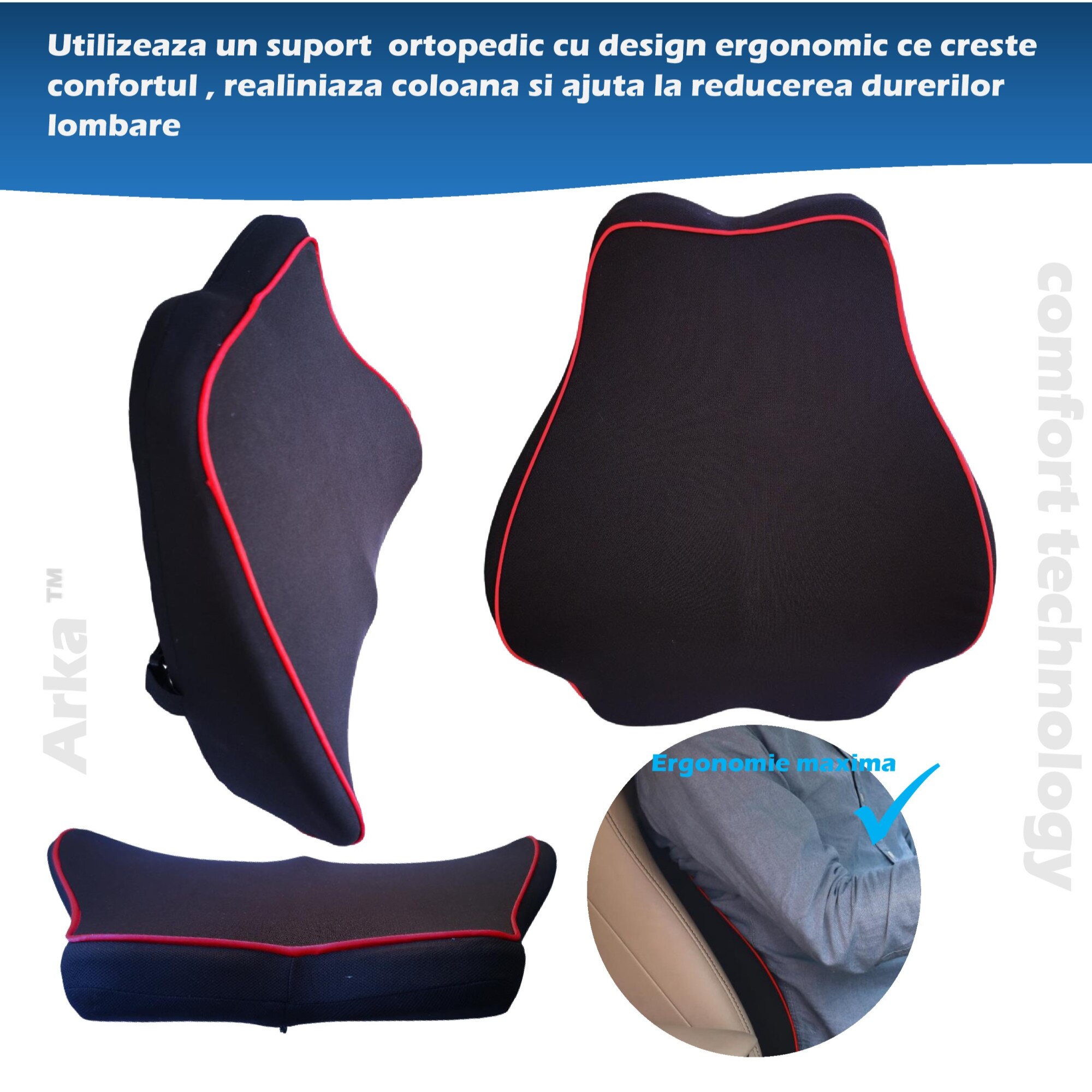 Perna ortopedica lombara, ideala pentru scaun auto, birou sau gaming ...