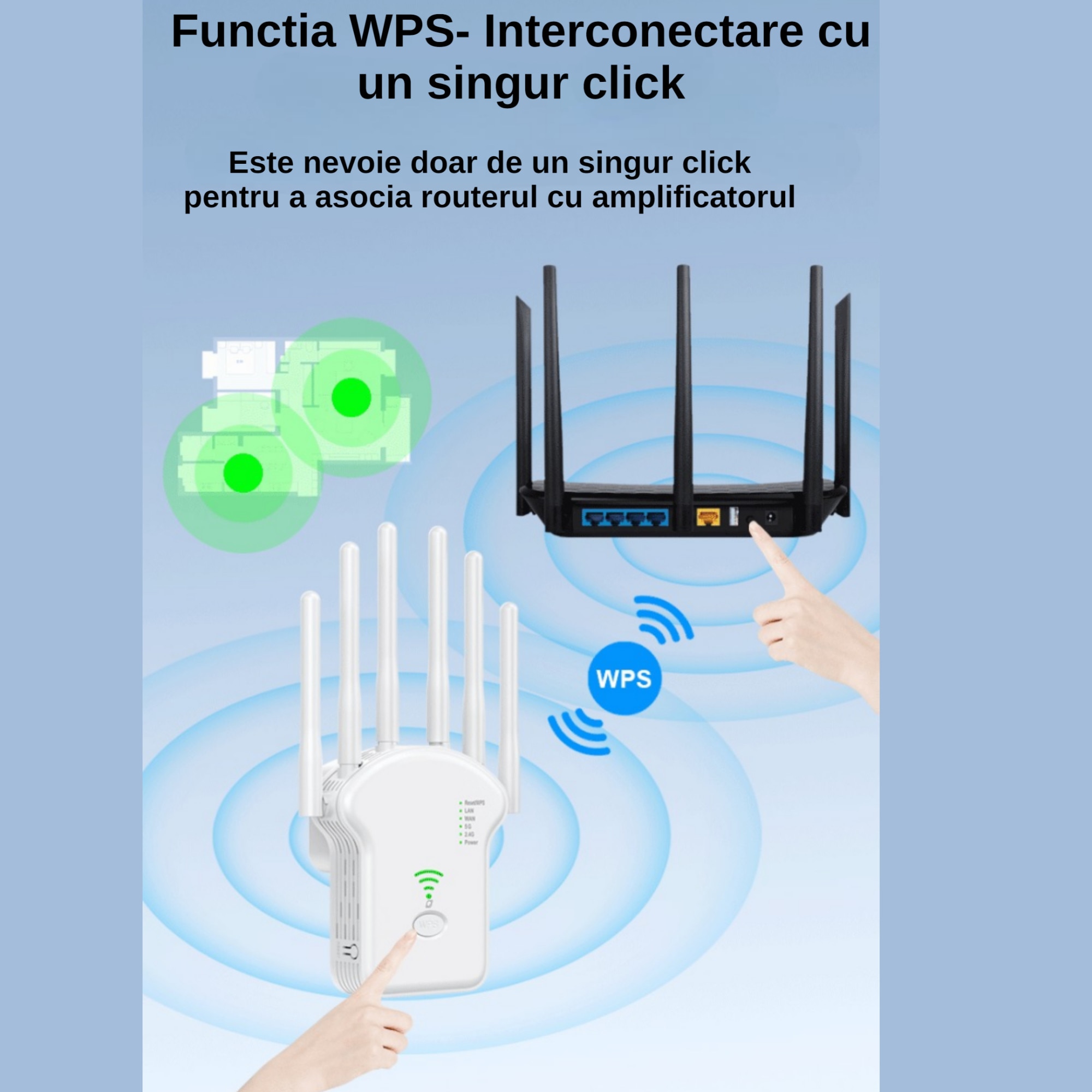 3 в 1 Wi-Fi безжичен усилвател на сигнала BiXXBi 300Mbps, 2.4G честота, 6 антени 5db, бърза WPS ...