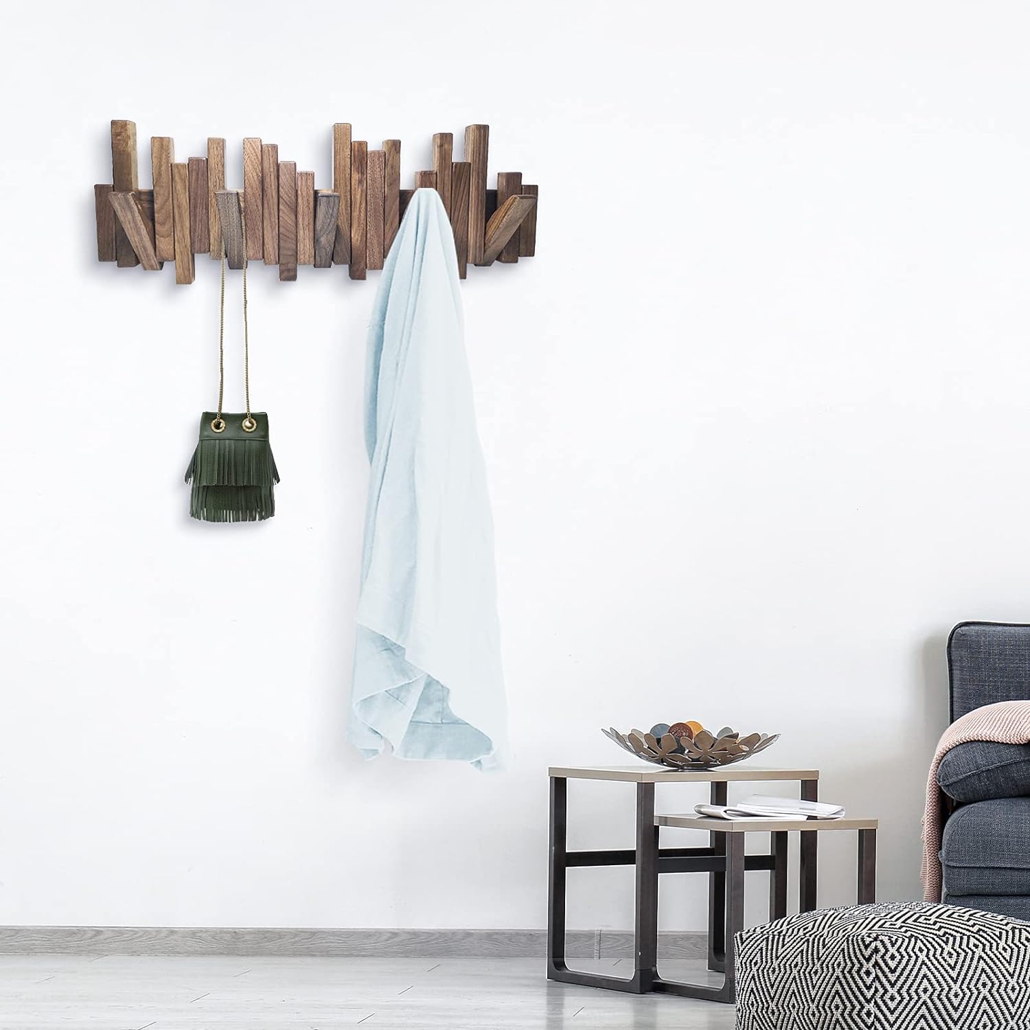 Cuier cu carlige rabatabile-lux, lemn, minimalist, modern ...
