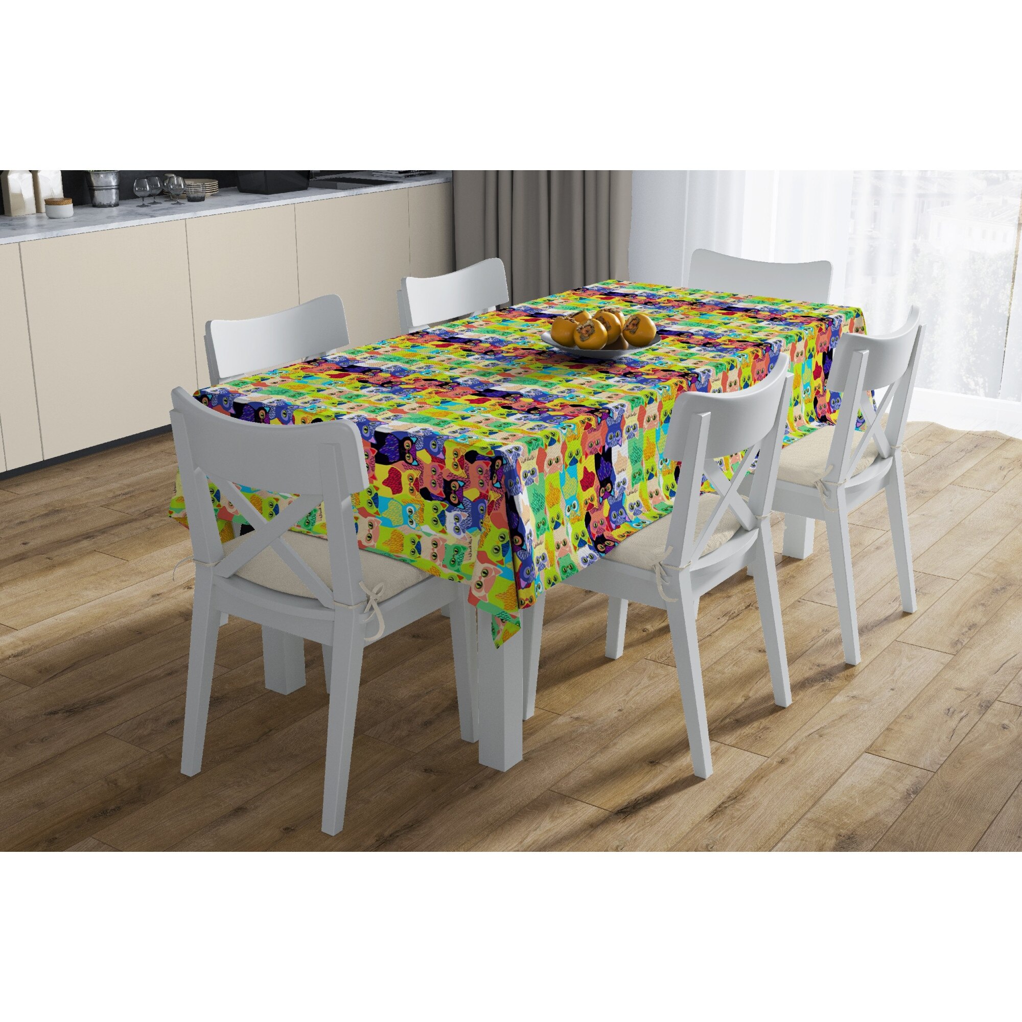 Fata de masa, Pisici colorate 2, Poliester, Dreptunghi, Dimensiune: 140 ...