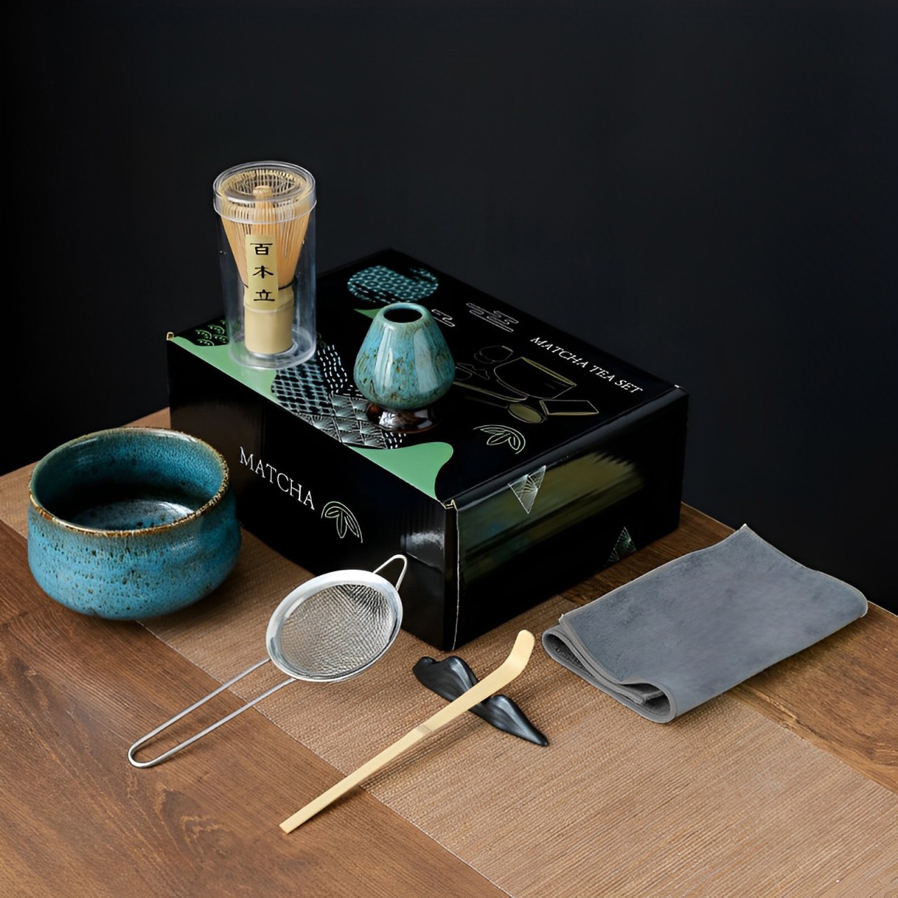 Set de ceai Matcha, EXCITAT®, Bambus/Ceramica, 7 bucati, Albastru - eMAG.ro
