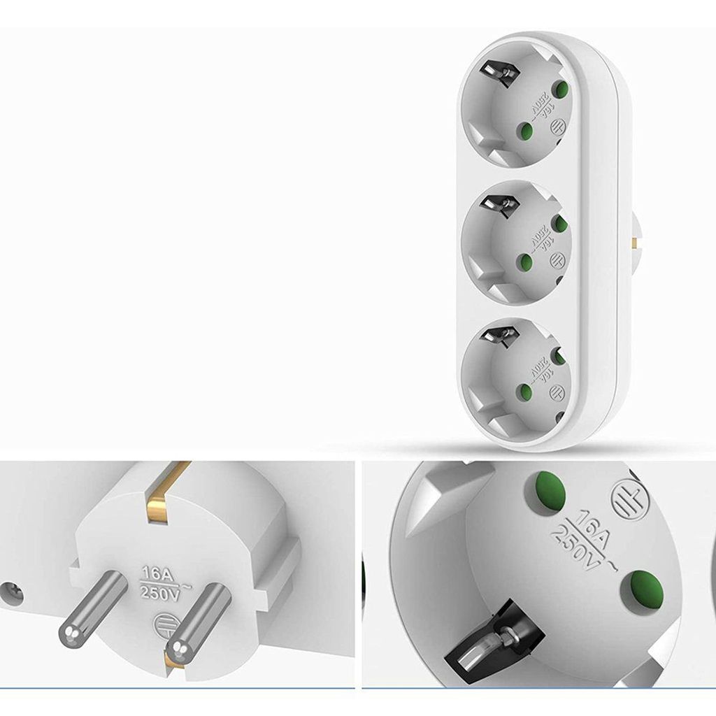 Adaptor cu 3 prize de perete, fara cablu, 3500W, protectie ...