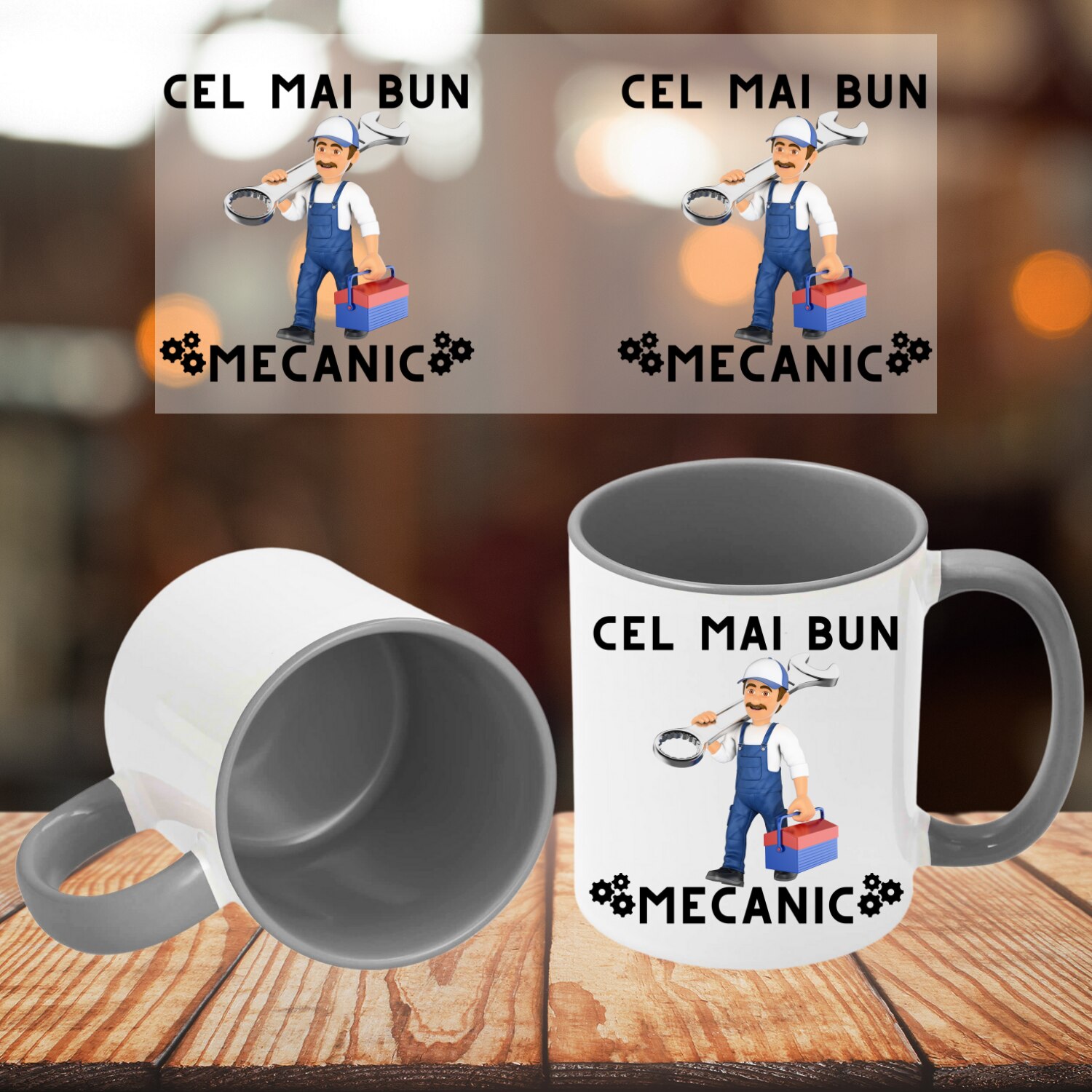 Cana personalizata - Cel mai bun mecanic!v2 gri interior, 330 ml - eMAG.ro