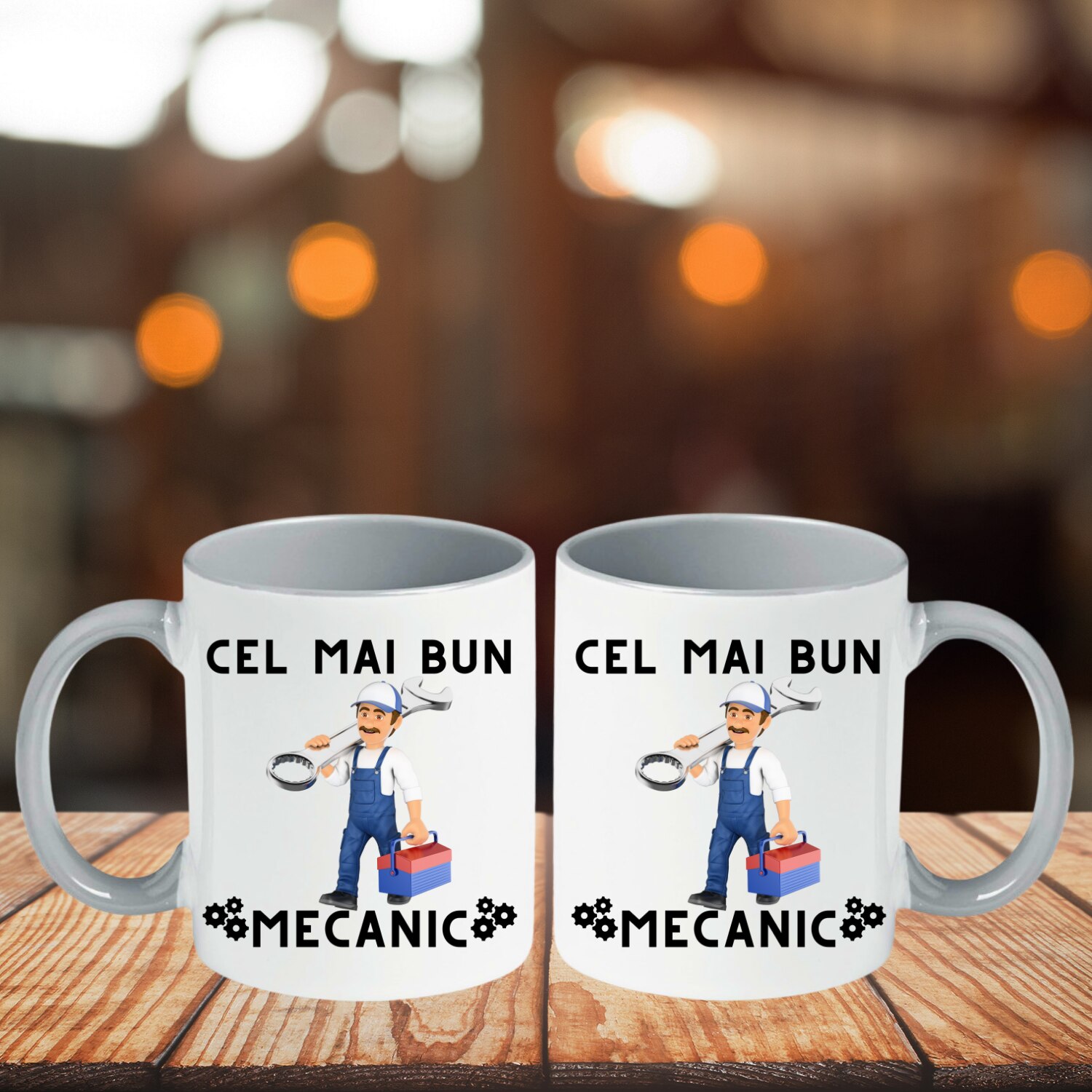 Cana personalizata - Cel mai bun mecanic!v2 gri interior, 330 ml - eMAG.ro