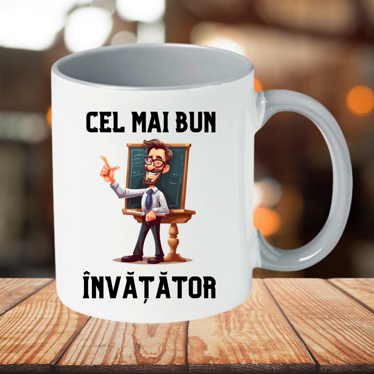 Cana personalizata - Cel mai bun invatator! gri interior, 330 ml - eMAG.ro