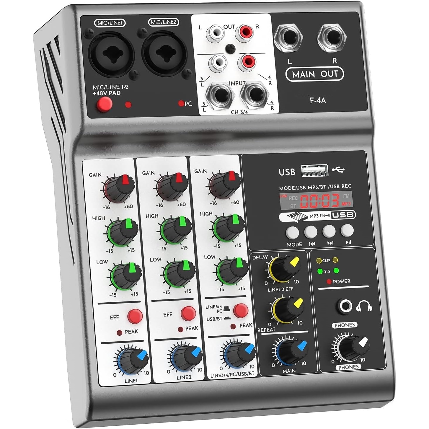 Mixer audio digital profesional, GOSTOCK®, 4 canale, 2x XLR out ...