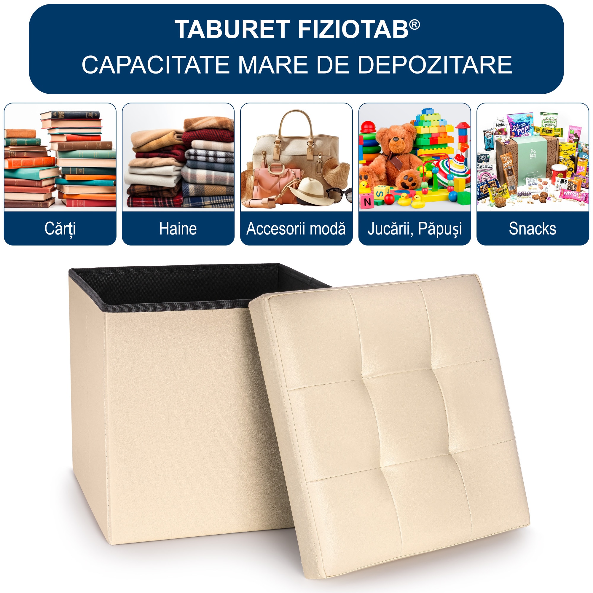 Taburet Pliabil cu Spatiu de Depozitare FizioTab®, Tip Cutie, Otoman ...