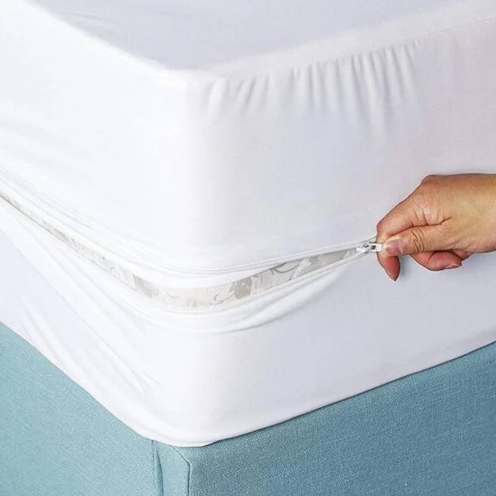 Husa impermeabila pentru saltea, alba, cu fermoar, dimensiune 90×200 cm ...