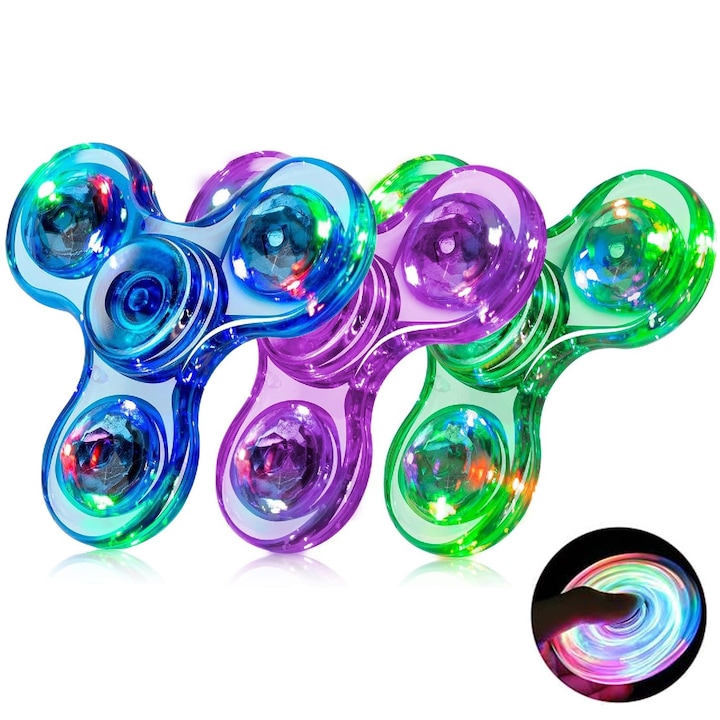 Set 3 jucarii Fidget Spinner LED Multicolor, EXCITAT®, Antistres ...