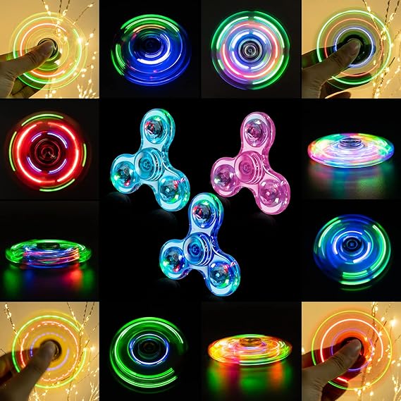 Set 3 jucarii Fidget Spinner LED Multicolor, EXCITAT®, Antistres Iluminata, Perfecta Pentru ...