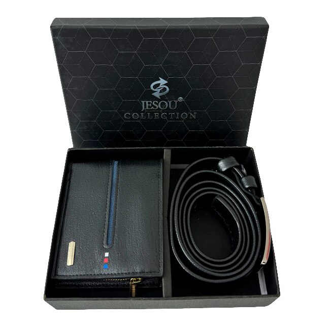 Set cadou pentru barbati JESOU COLLECTION, cutie cu portofel si curea ...