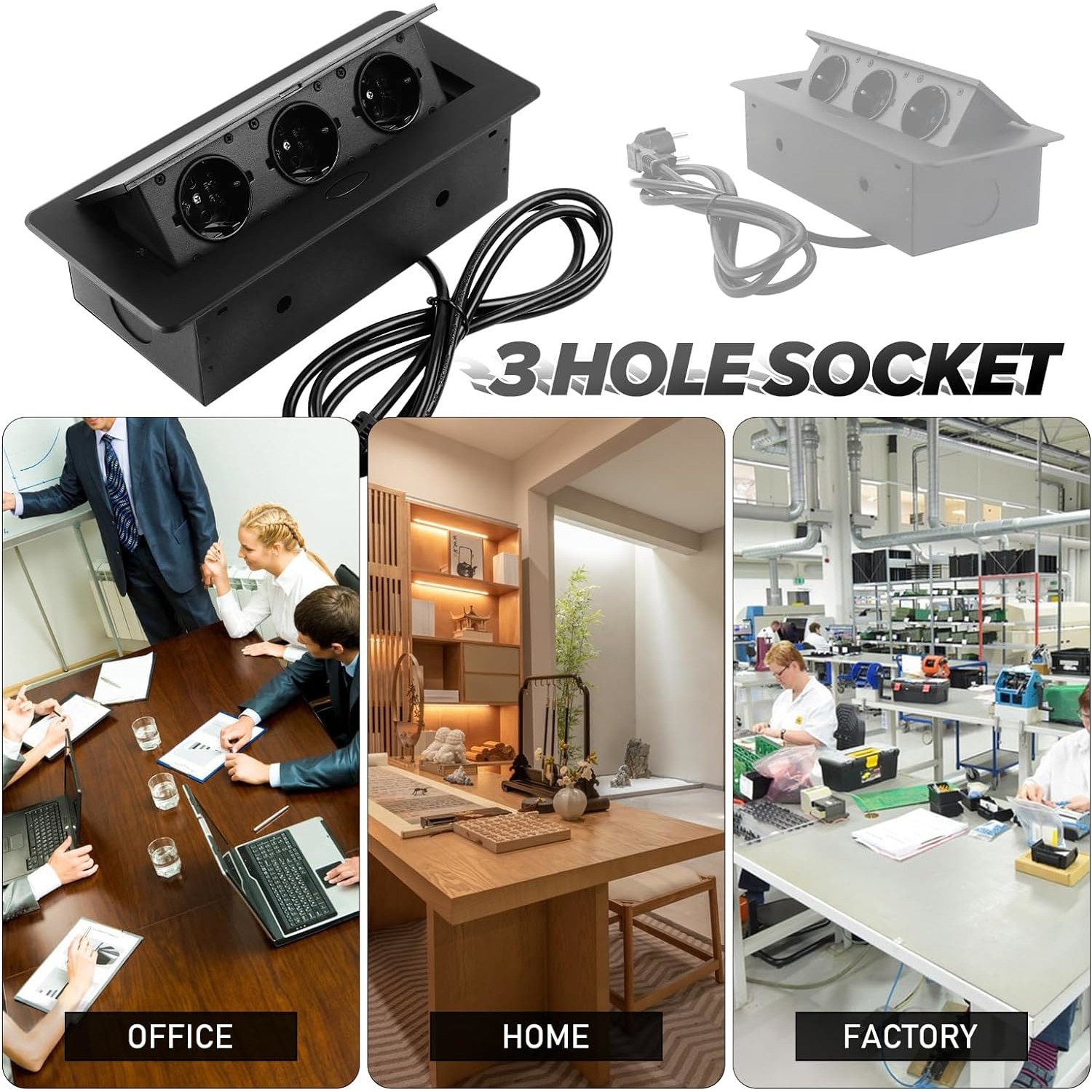 Priza Incorporabila in Blat Bucatarie, Masa sau Birou EXCITAT®, 3 Prize ...