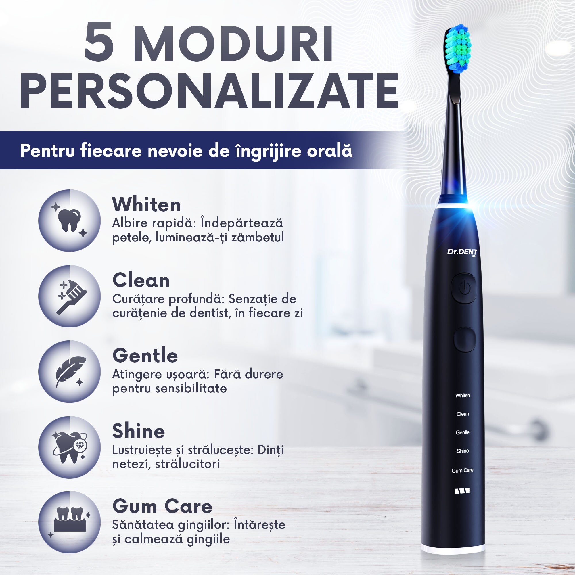 Periuta de dinti electrica sonica DrDent Premium, 7 capete de perie si ...